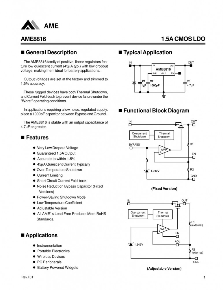 AME8816 datasheet page 1