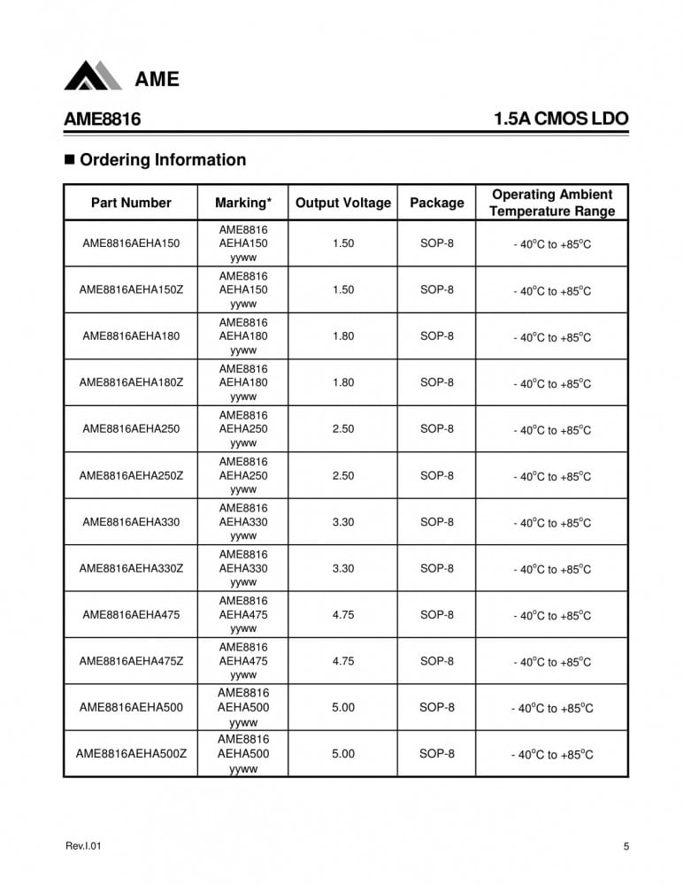 AME8816 datasheet page 5