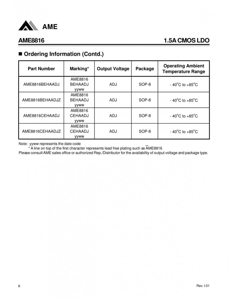 AME8816 datasheet page 6
