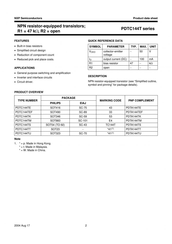 PDTC144T datasheet page 3