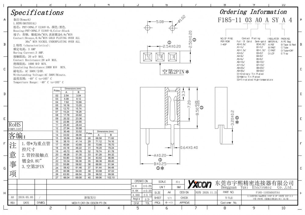 Yxcon F185-1103A0ASYA4 technical document preview