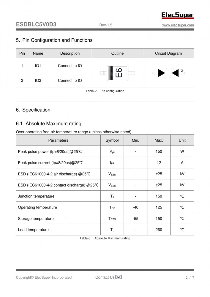 ESDBLC5V0D3 datasheet page 2