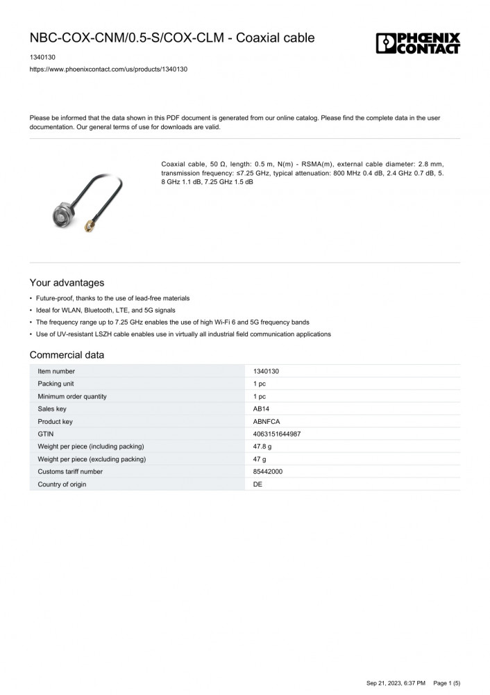 Phoenix Contact 1340130 document page 1
