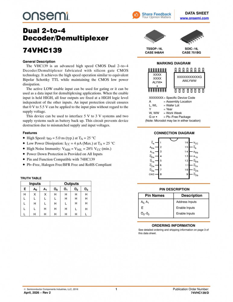 74VHC139 datasheet page 1