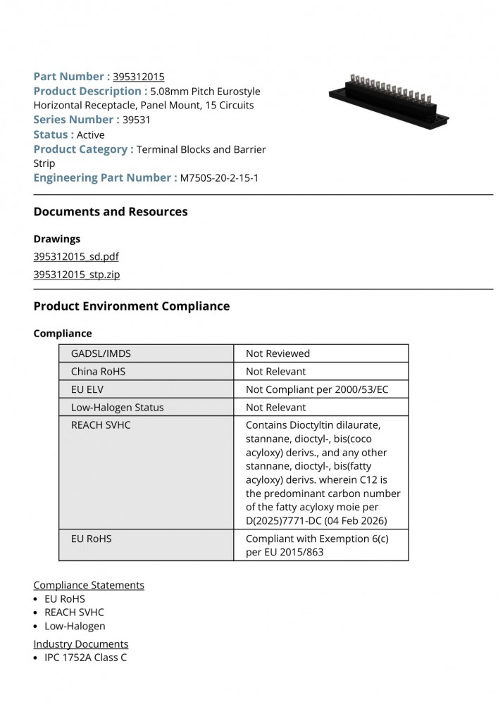 MOLEX 395312015 technical drawing preview, page 1