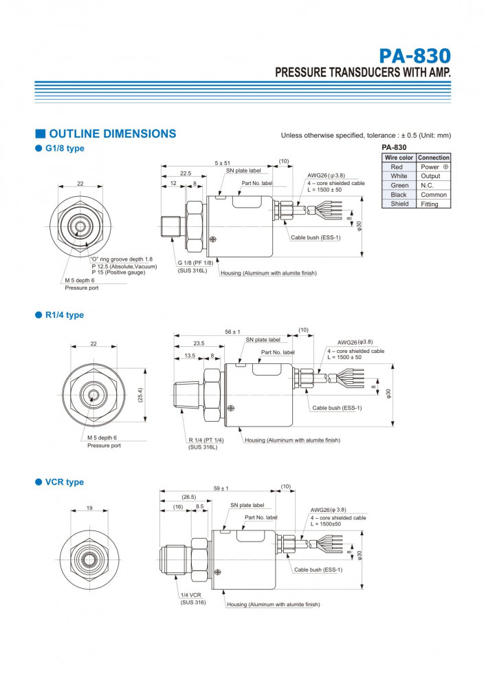 PA-830 pressure sensor technical document page 4