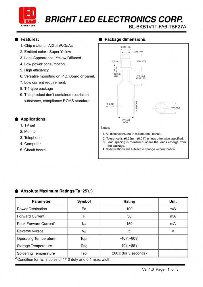 BL-BKB1V1T-FA6-TBF27A technical document page 1