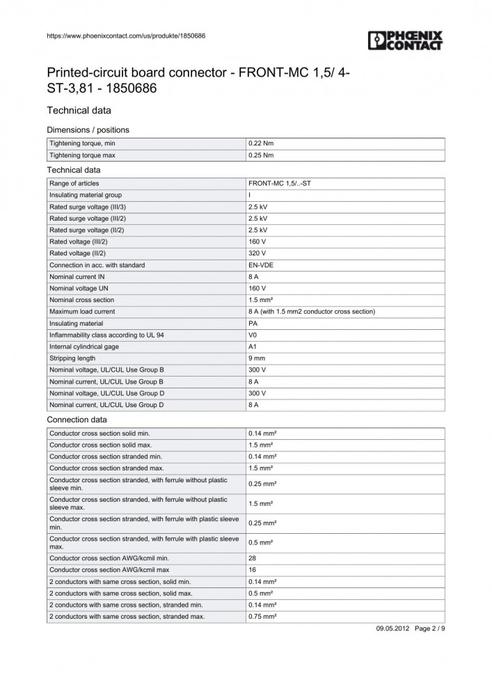 Phoenix Contact 1850686 technical document page 2