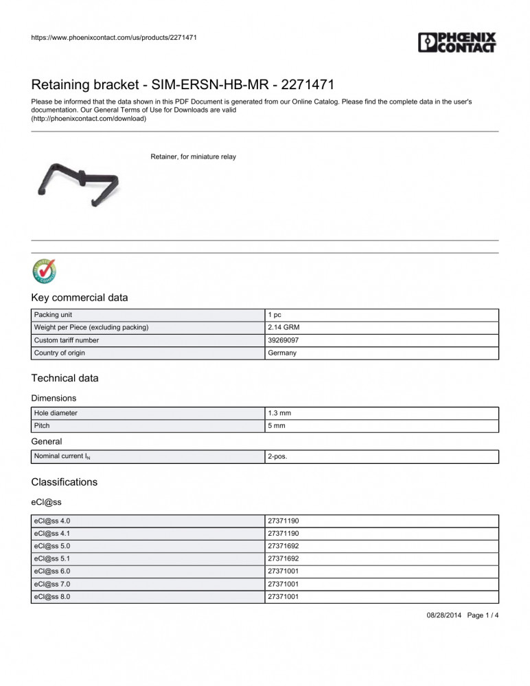 Phoenix Contact 2271471 product document page 1