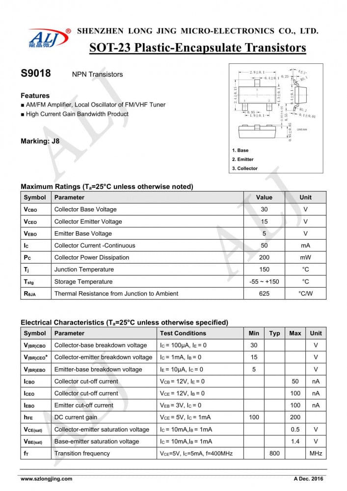 ALJ S9018 datasheet page 1
