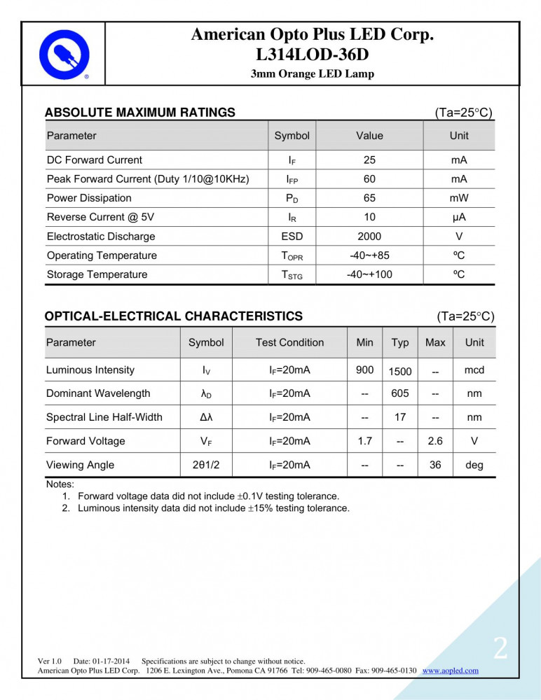 L314LOD-36D datasheet page 2