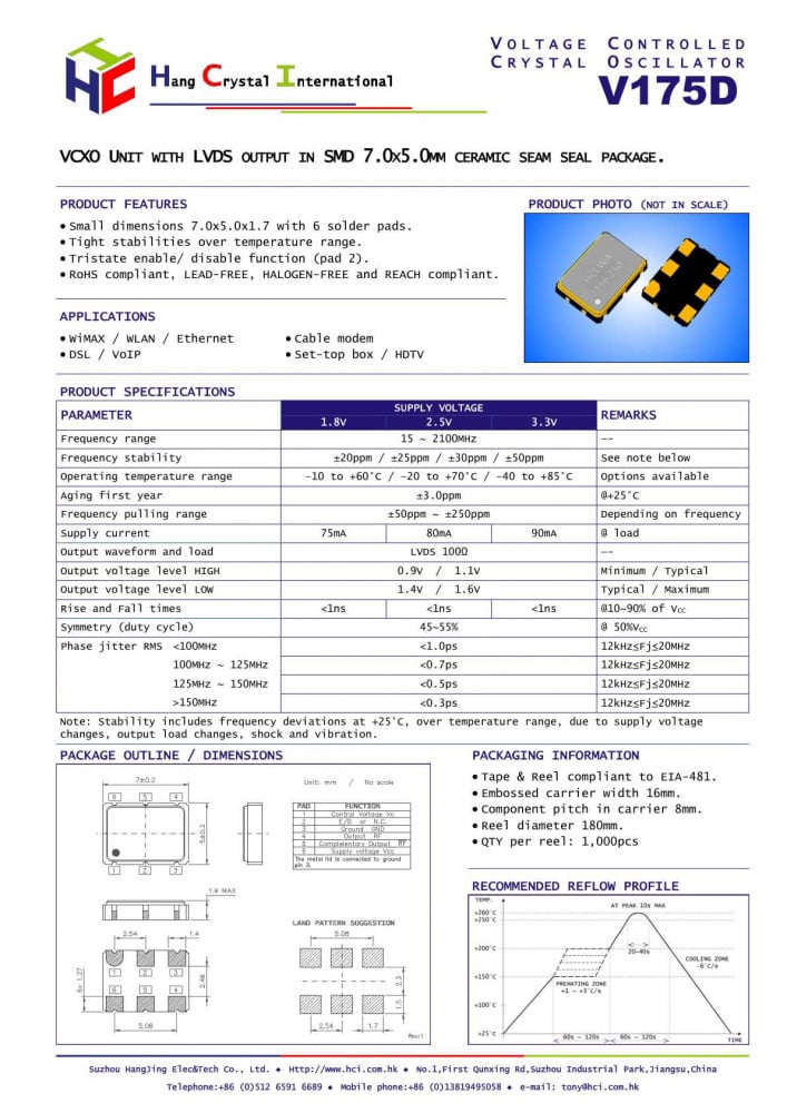 HCI V175D-96.000J33DT1JL technical document preview
