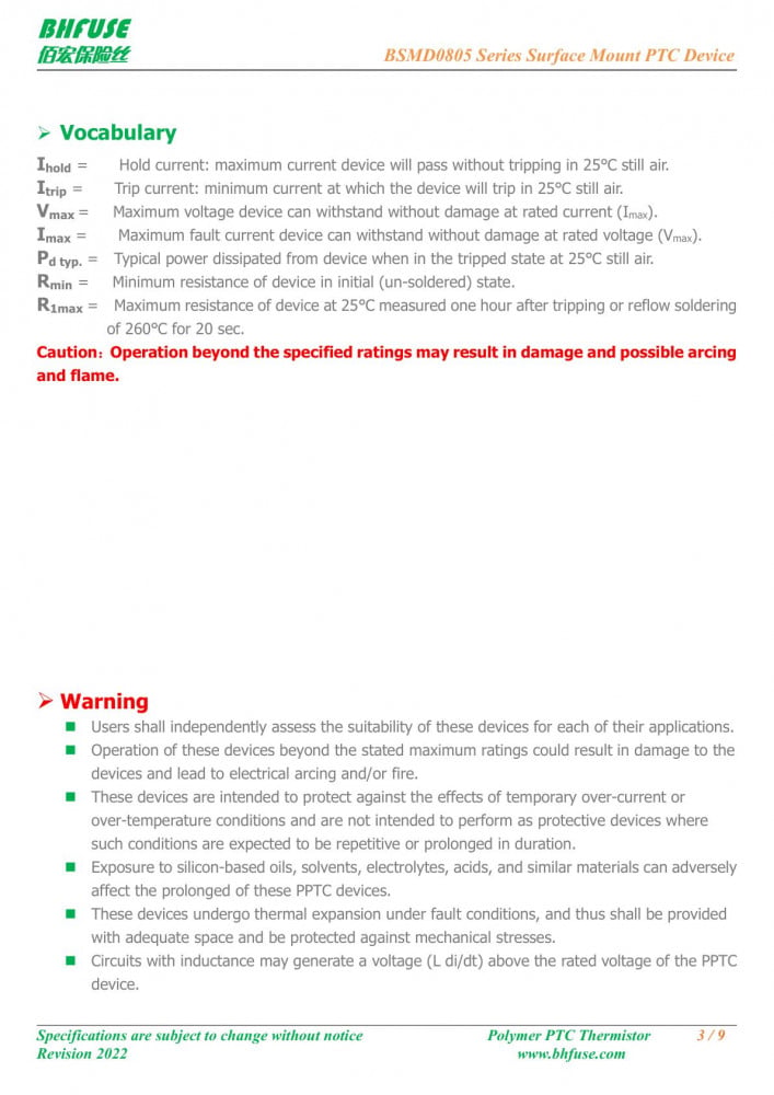 BHFUSE datasheet page 3