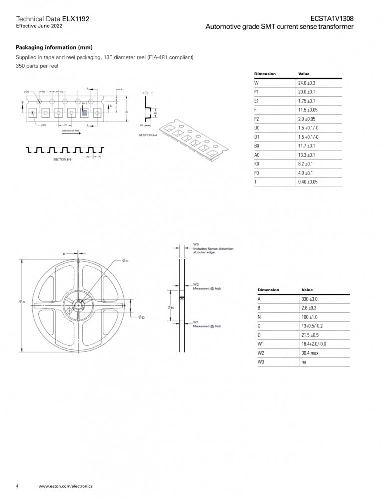 ECSTA1V1308 packaging information