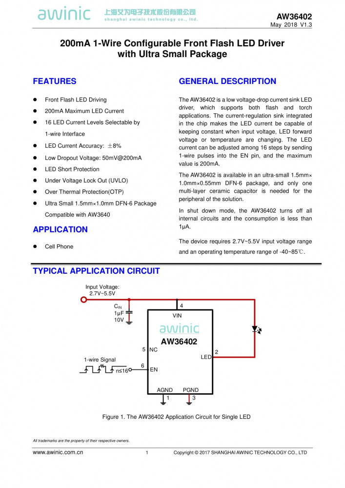 AW36402DNR datasheet page 1