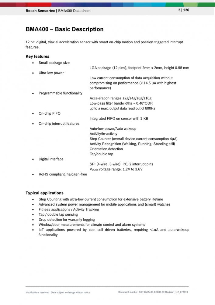 BMA400 datasheet page 2
