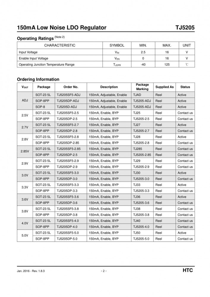 TJ5205SF5-ADJ datasheet page 2