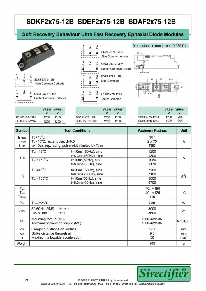 SDAF2X75-12B1 datasheet page 1