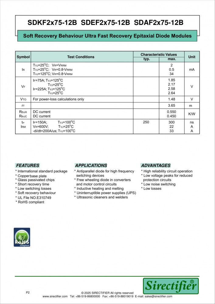 SDAF2X75-12B1 datasheet page 2