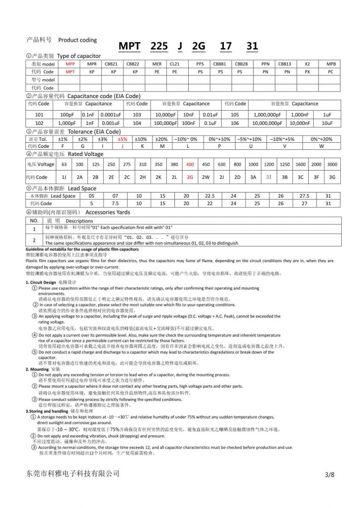 KYET MPT225J2G1731 specification page 3