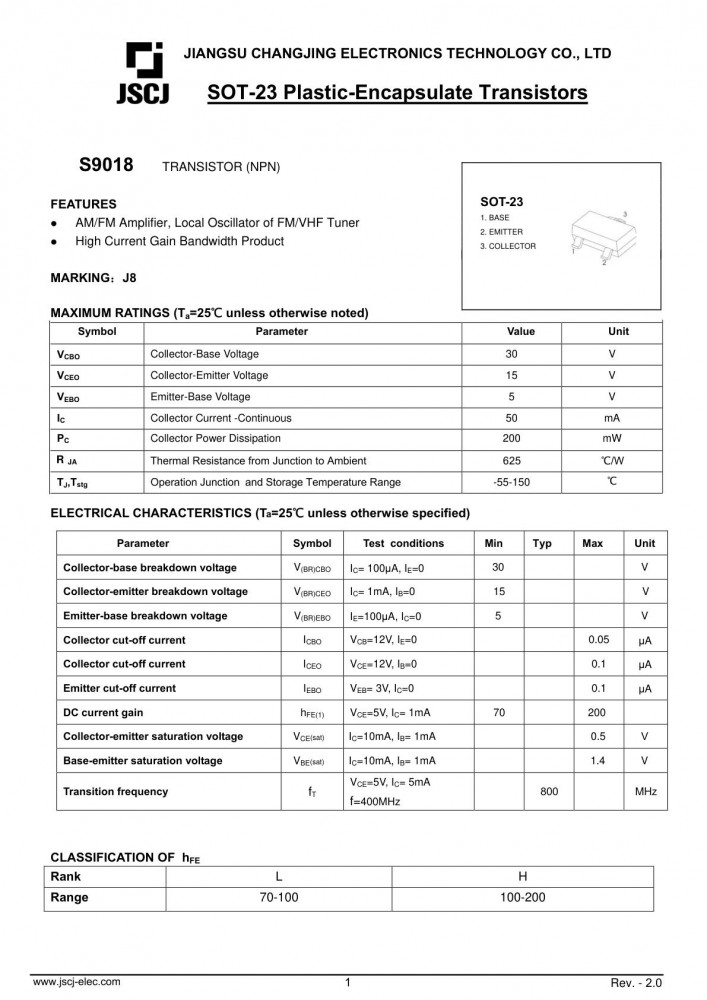 S9018 datasheet page 1
