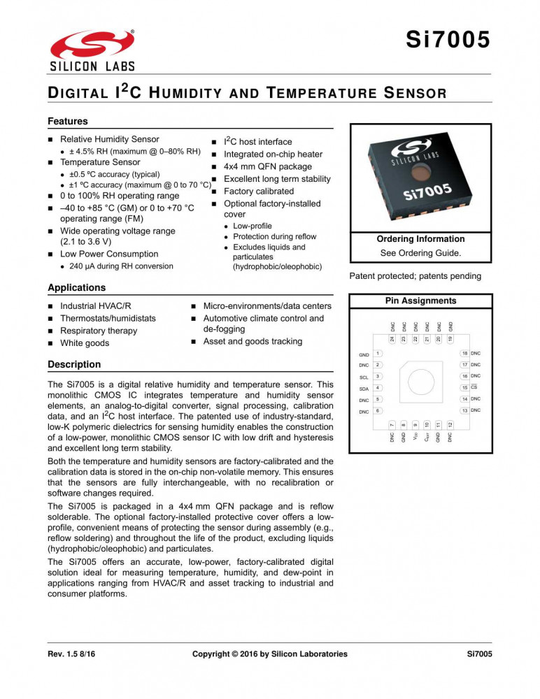 SI7005 documentation page 1