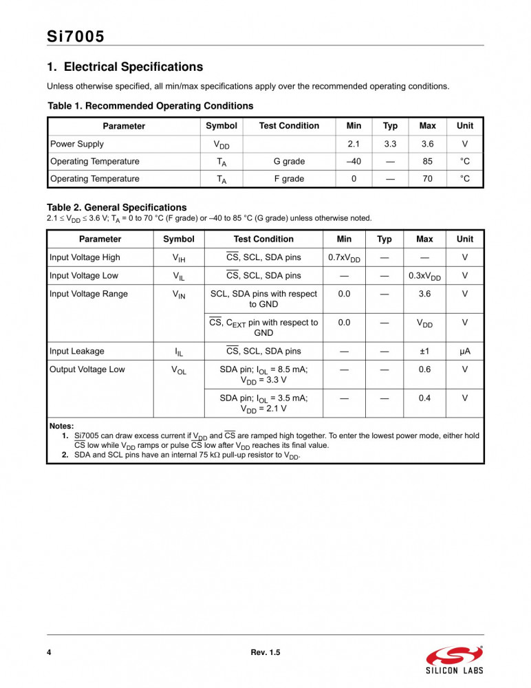 SI7005 documentation page 4