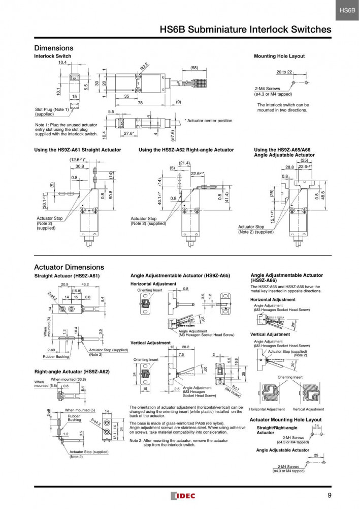 HS6B and HS9Z actuator documentation page 2