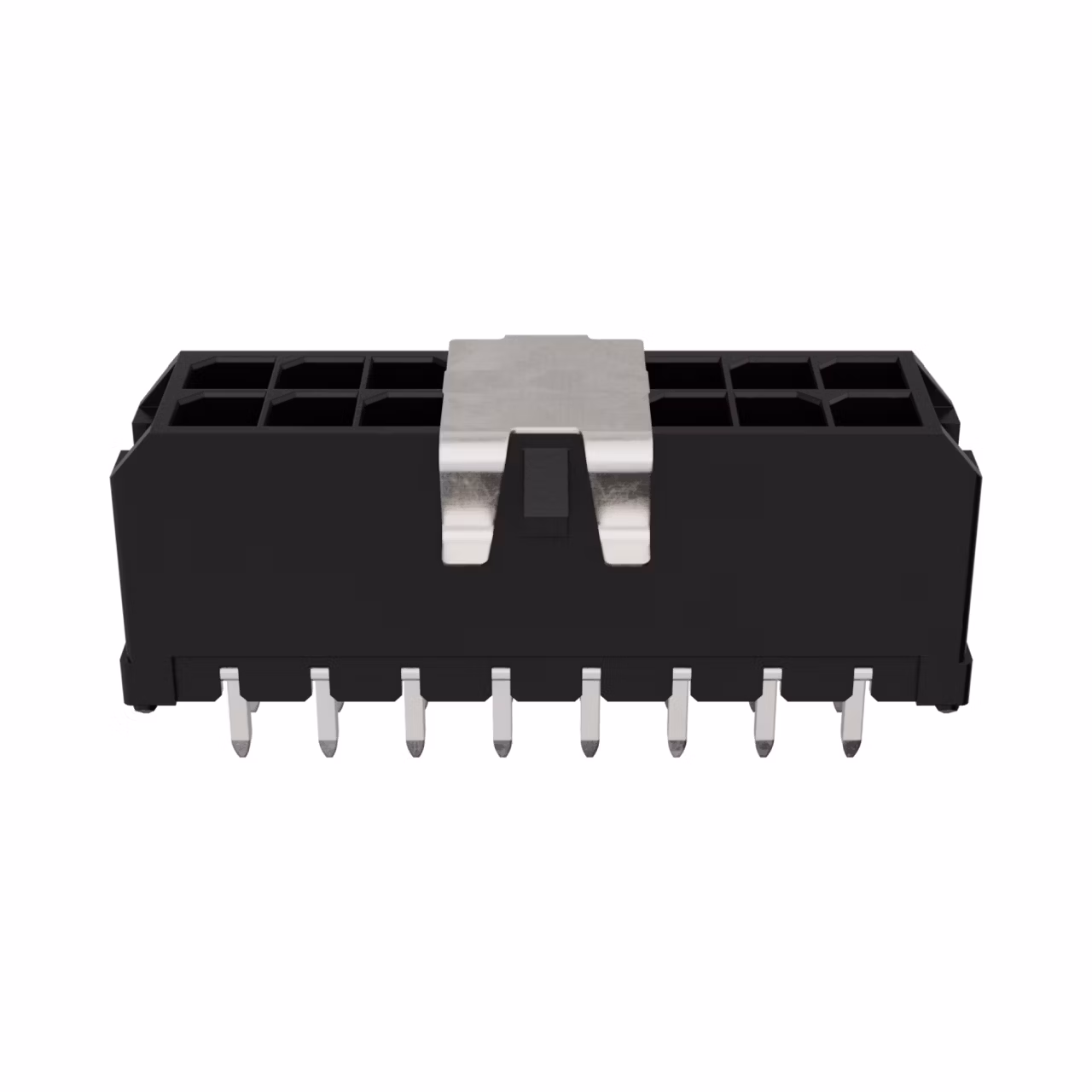 Micro-Fit 3.0 Vertical Header, 3.00mm Pitch, Dual Row, 16 Circuits, Straight Tail, with PCB Polarizing Peg, 0.76µm Gold Plating, Glow-Wire Capable, Black, Tape and Reel, with Pick and Place Cap for sale