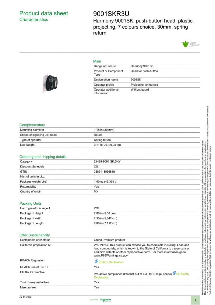 9001SKR3U technical document page 1