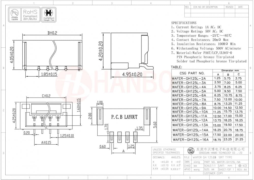 WAFER-GH125L-5A technical specification drawing