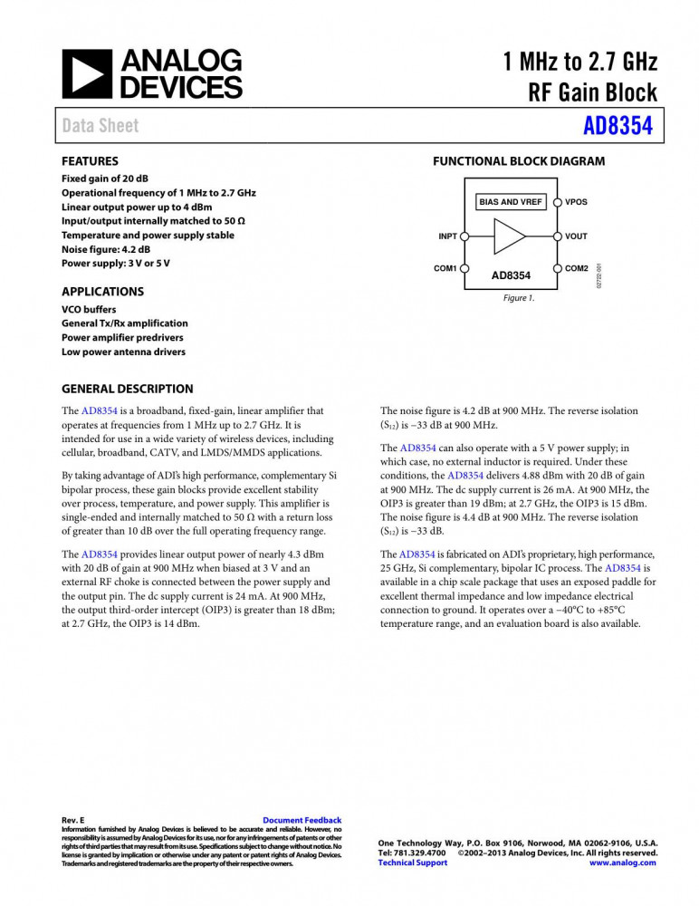 AD8354 datasheet page 1
