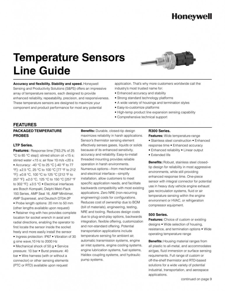 Honeywell temperature sensor documentation page 1