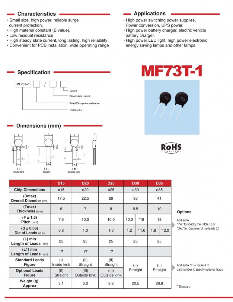 Cantherm MF73T-1 datasheet page 2