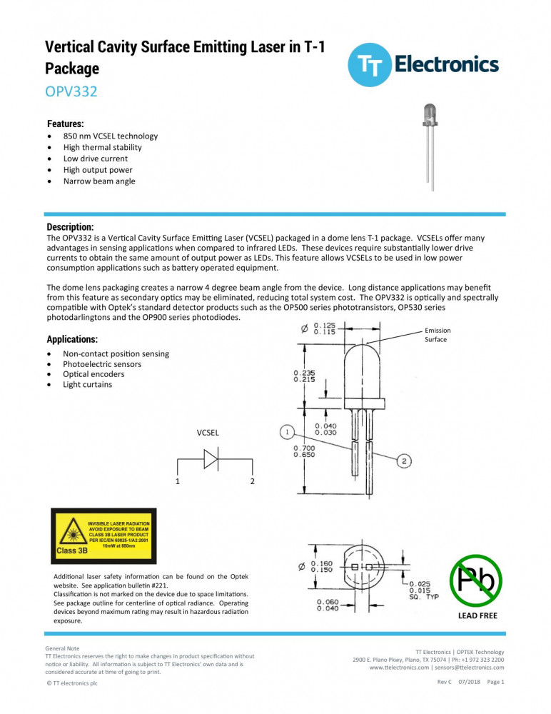 OPV332 datasheet page 1