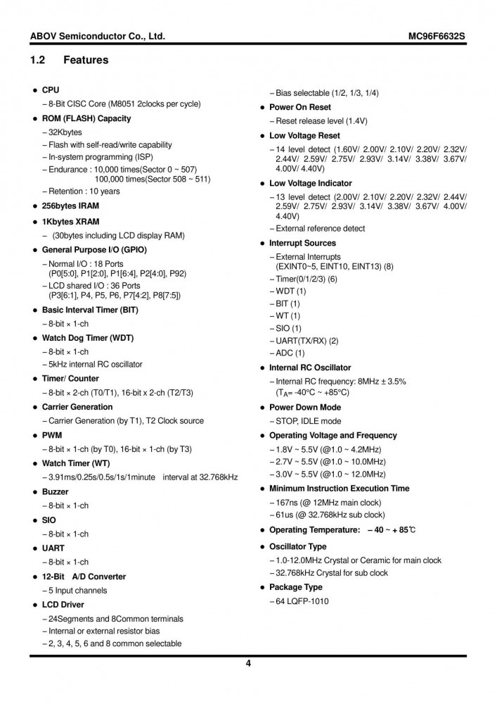 MC96F6632S technical document page 4