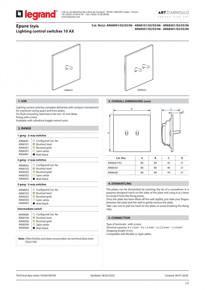 Legrand Epure Style technical document page 1
