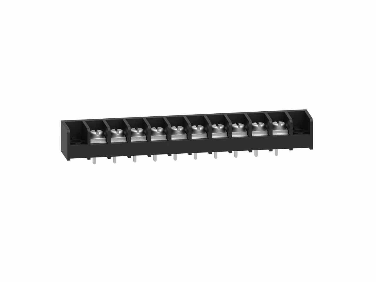 8.26mm Pitch, Single Row, Tri-Barrier Terminal Strip, with Mounting Ends, Black, Steel Screws, 10 Circuits for sale