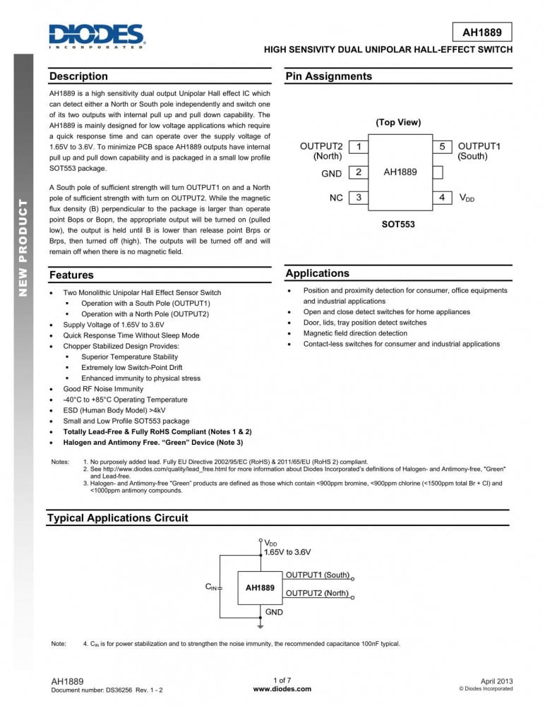 AH1889-Z-7 datasheet page 1