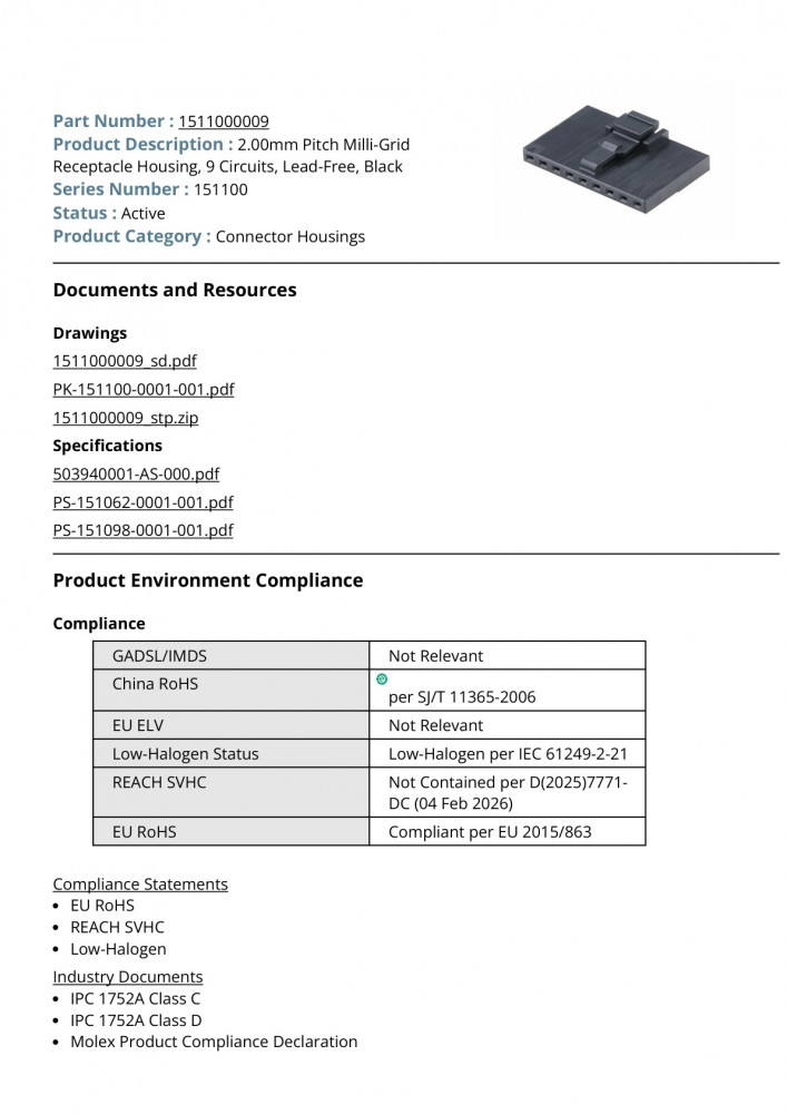 MOLEX product specification preview page 1