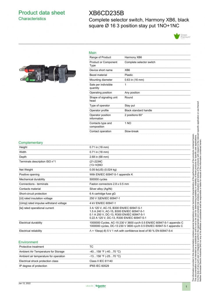 XB6CD235B technical document page 1