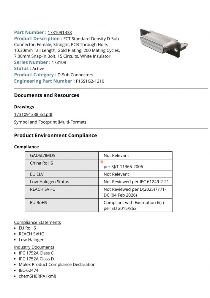 MOLEX 1731091338 drawing preview, page 1