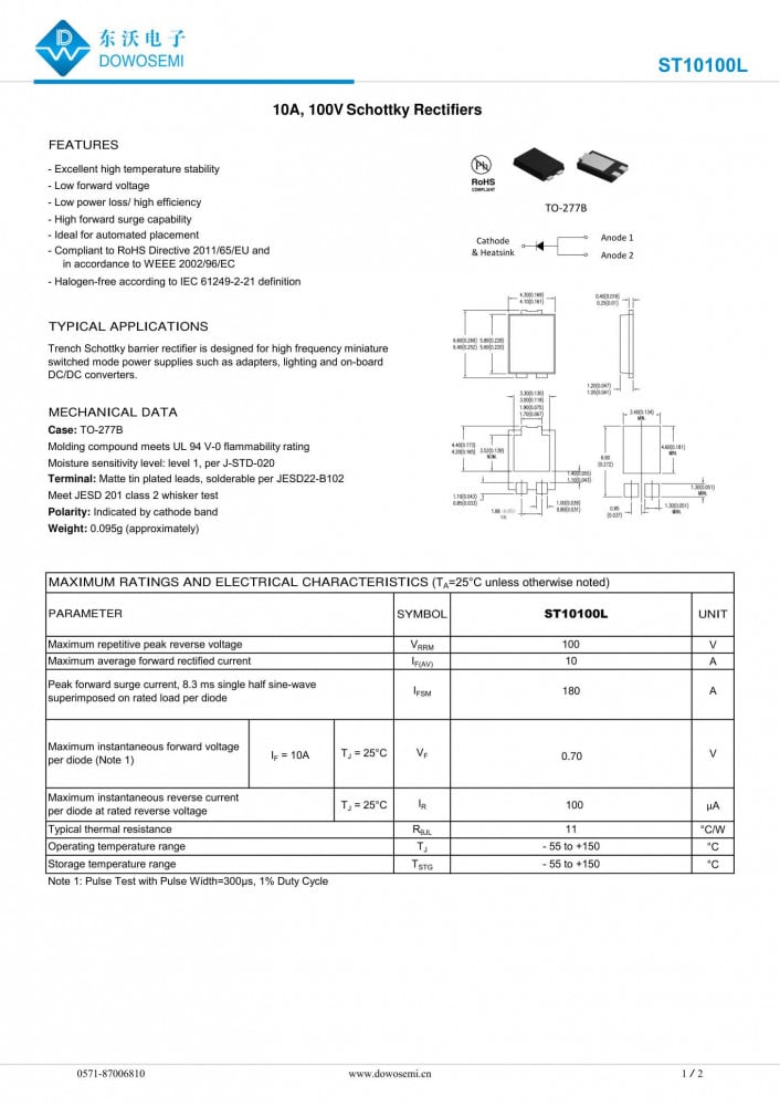 DOWO ST10100L datasheet page 1