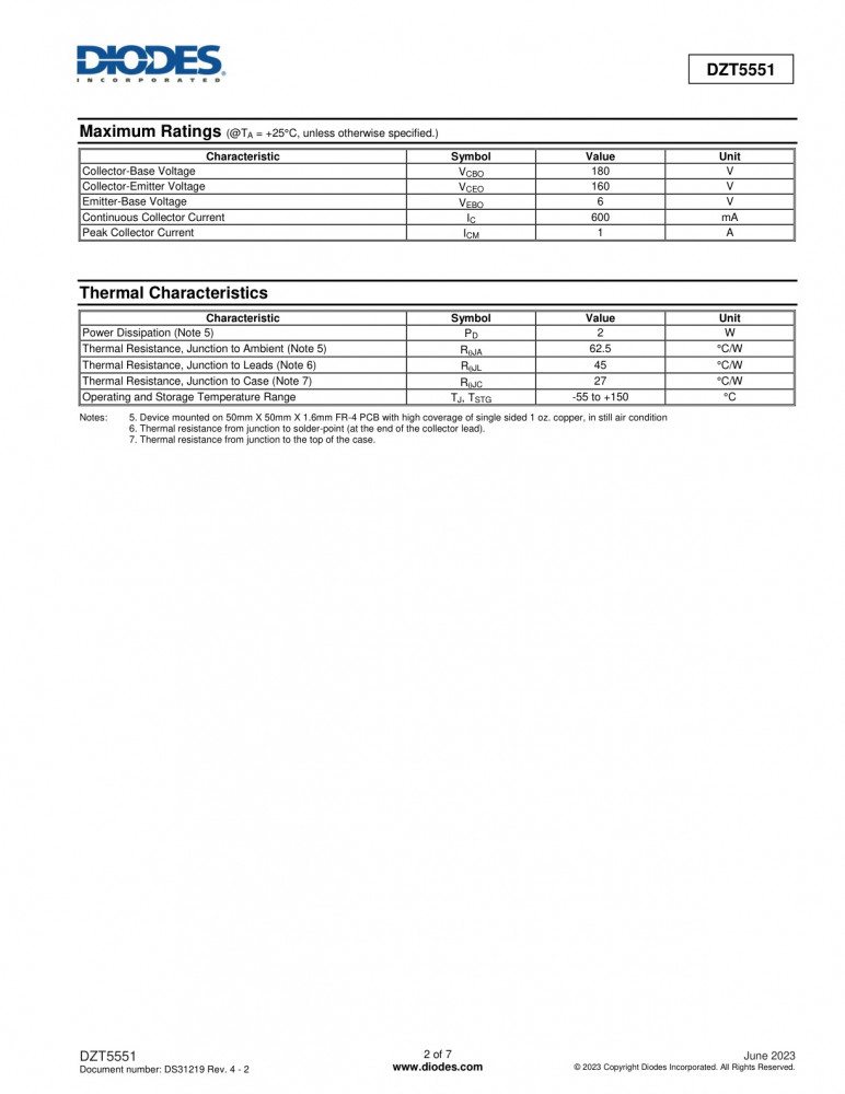 DZT5551-13 datasheet page 2