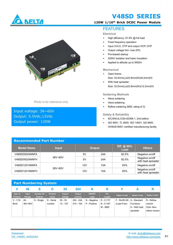 V48SD05024NNFA datasheet page 1