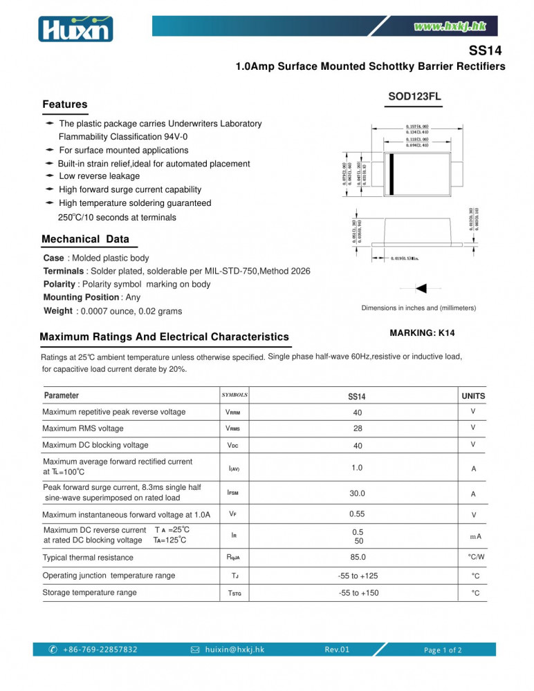 Huixin SS14 datasheet page 1