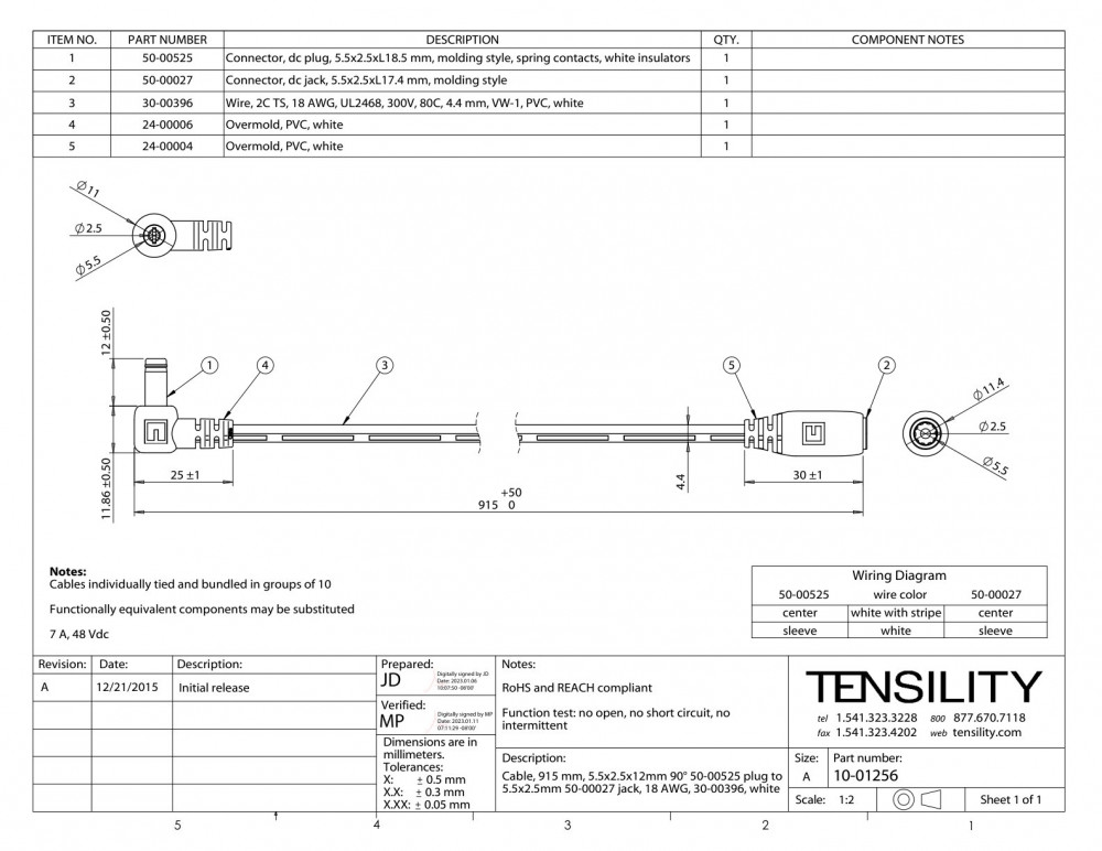 Tensility International 10-01256 cable assembly drawing