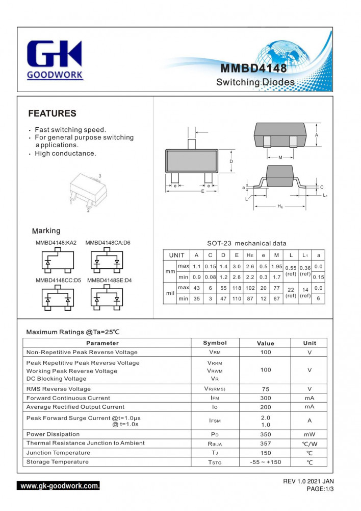 GOODWORK KA2-MMBD4148 datasheet page 1