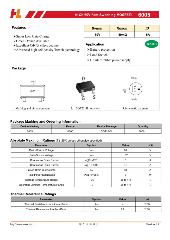 HL 6005 datasheet page 1