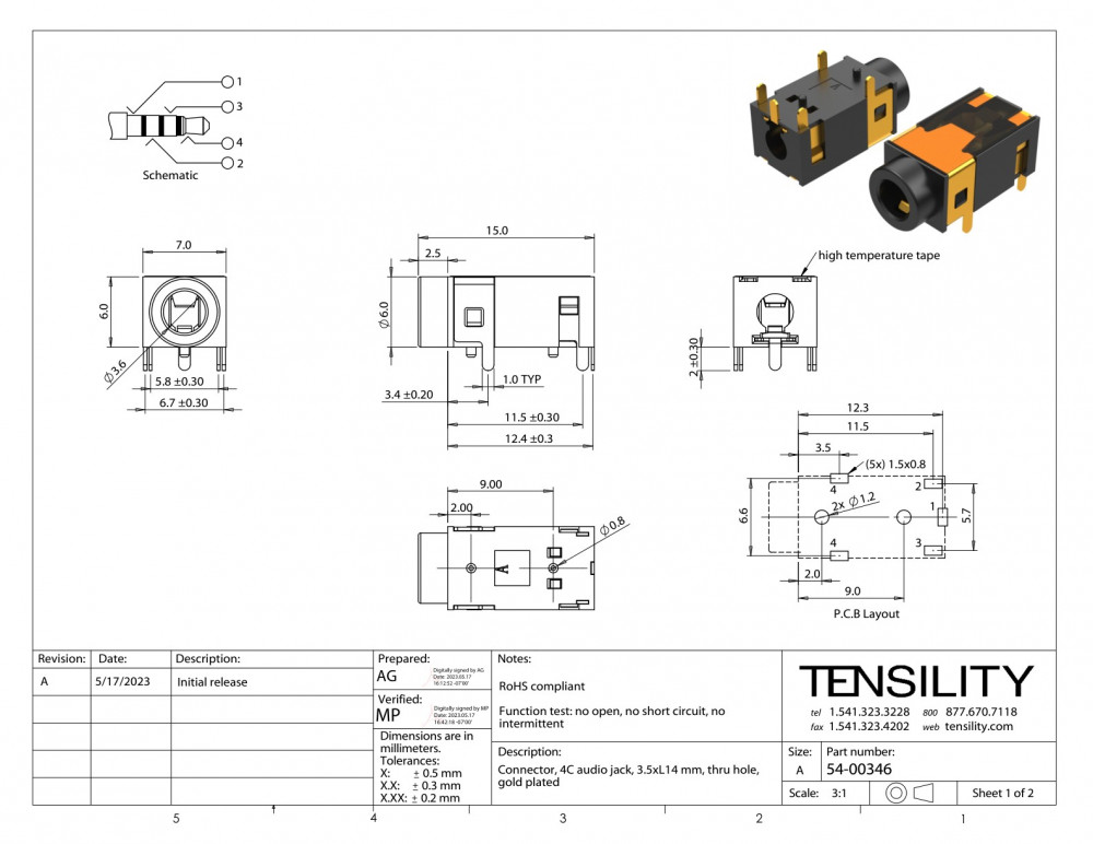 Tensility 54-00346 manufacturer drawing, page 1